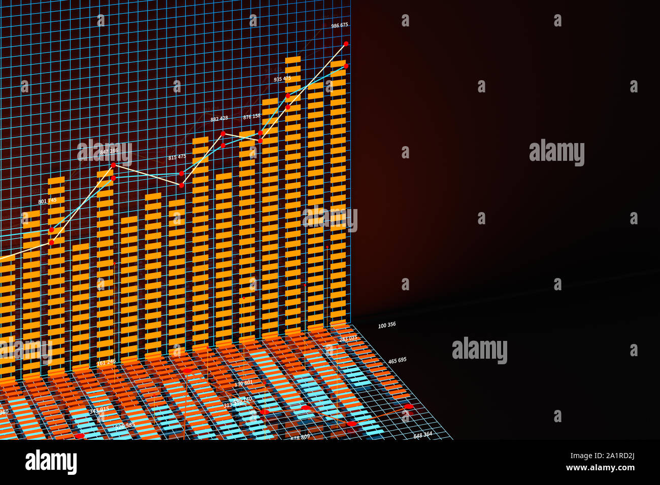 Business chart with line graph, bar chart and numbers on dark ...