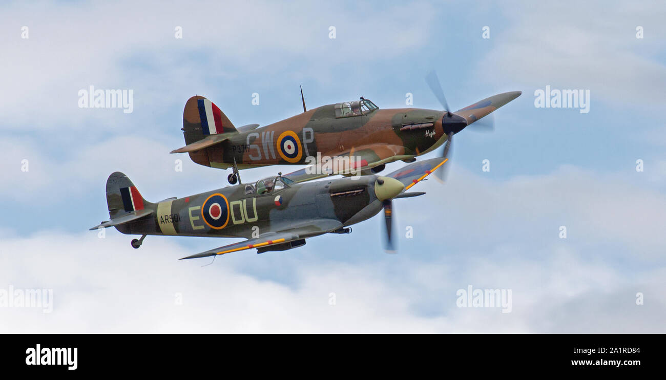 Hawker Hurricane Mk1 P3717 SW-P and Supermarine Spitfire MkVC AR501 G ...