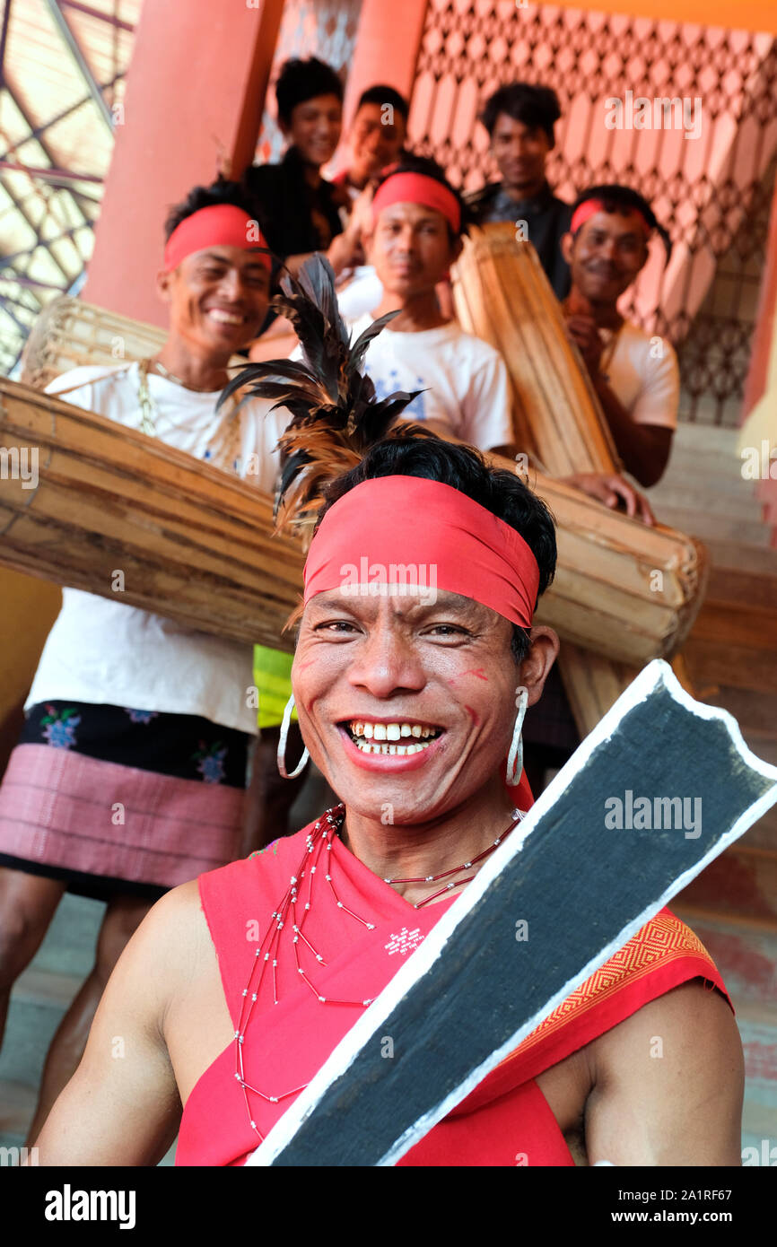 Indian adivasi dancers at an event in the village of Balipara. Assam ...