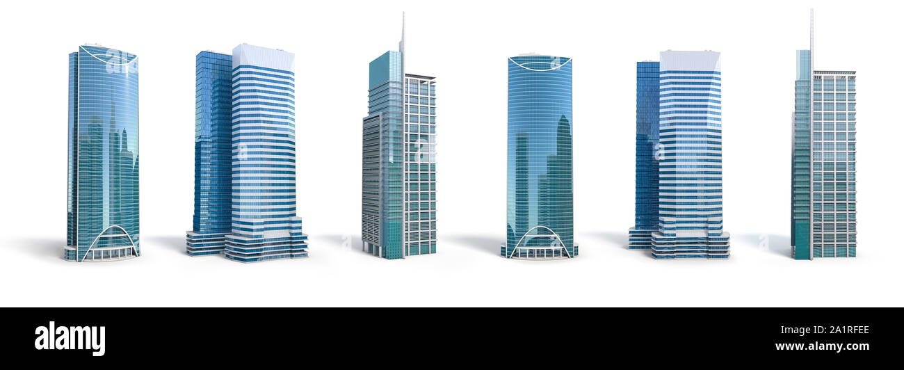 Different skyscraper buildings isolated on white. Set number 2. 3d ...