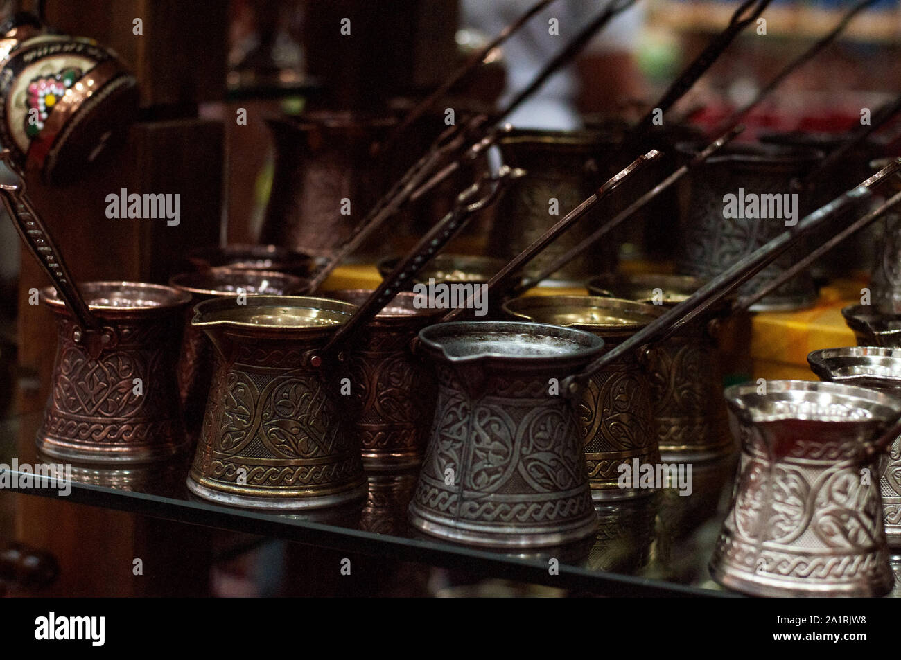 Turks for coffee in an oriental gift shop. Coffee ceremony Stock Photo ...