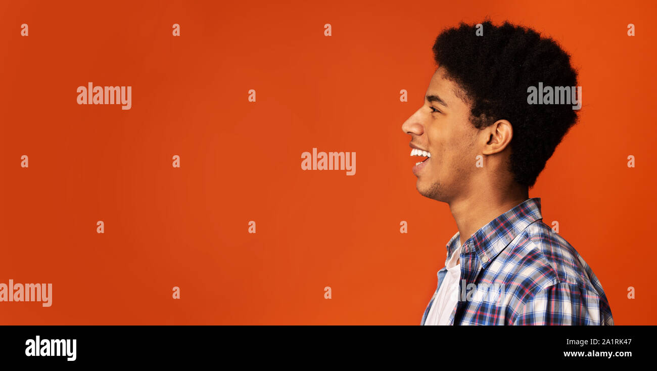 Happy smiling african guy profile portrait, copy space Stock Photo - Alamy