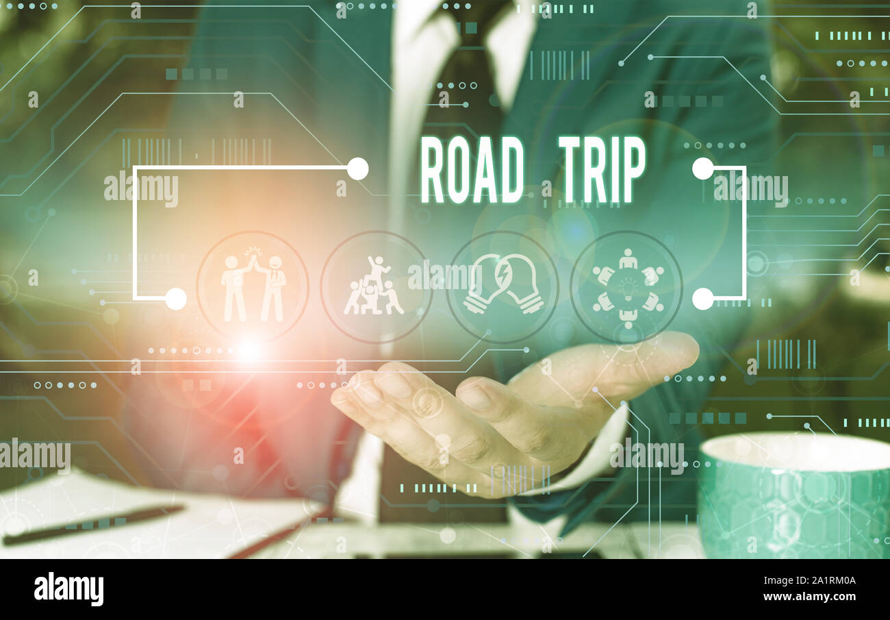 Text sign showing Road Trip. Business photo showcasing Roaming around ...