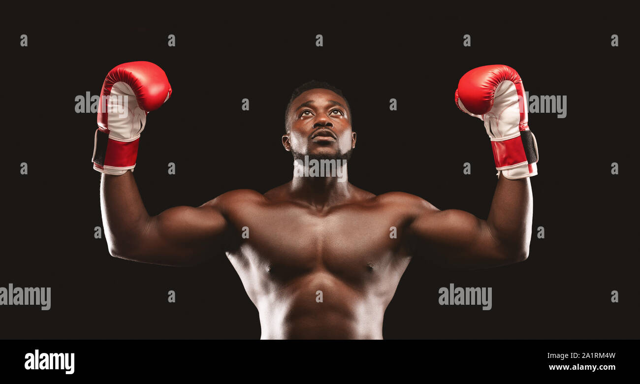 African american professional boxer demonstrating victory gesture Stock ...