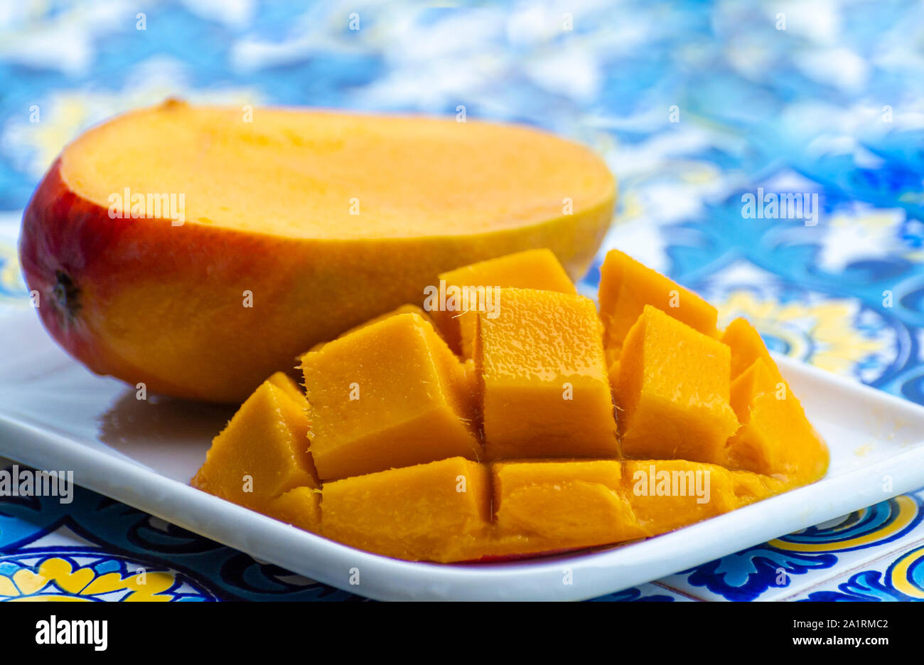 Fresh ripe mango fruit, new harvest on plantations of mango trees in ...