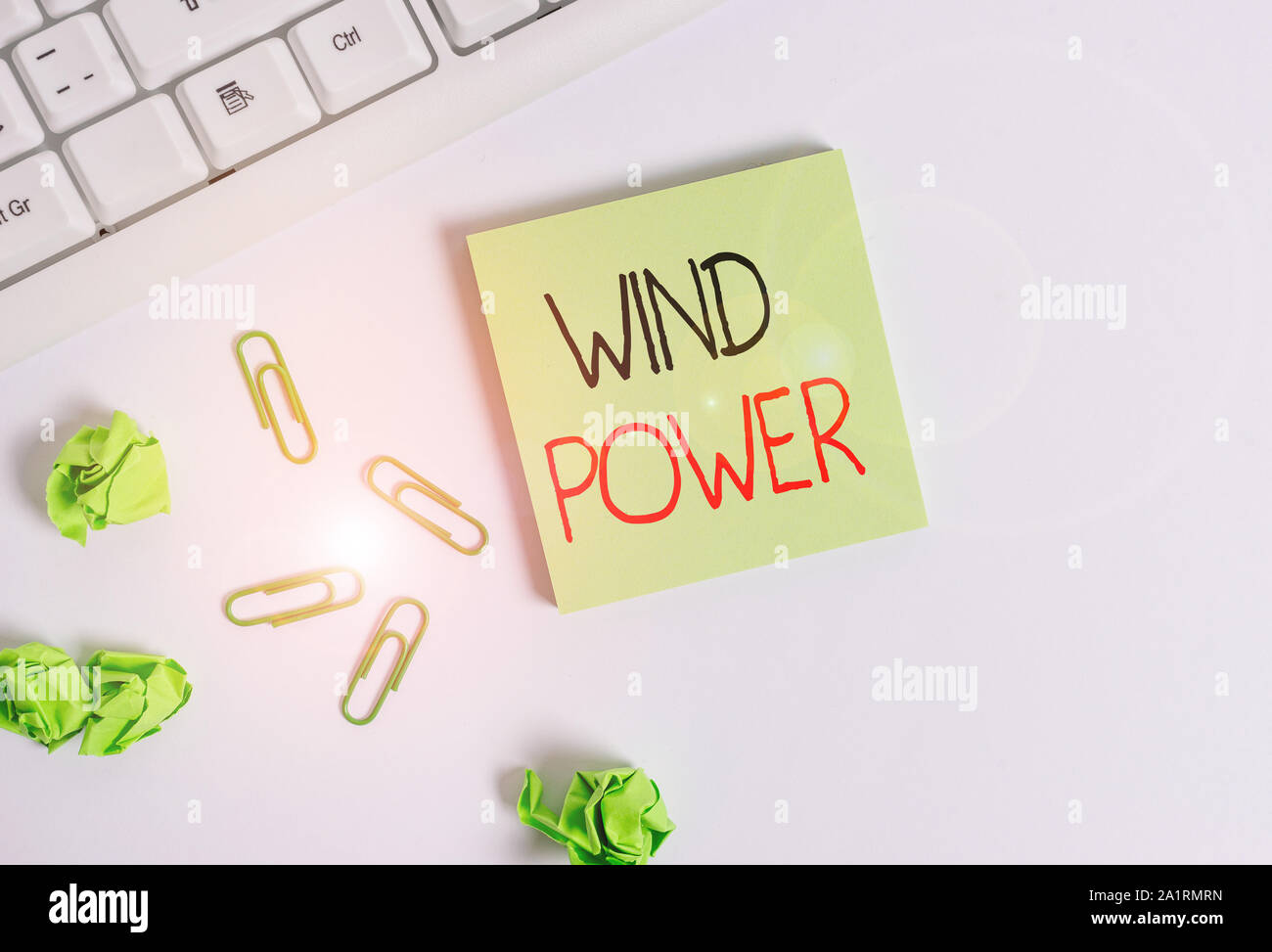 Handwriting text Wind Power. Conceptual photo use of air flowto provide mechanical power to turn ...