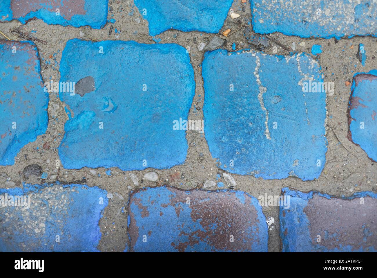 Blue stone texture, vintage paving stones painted blue wet shiny from ...