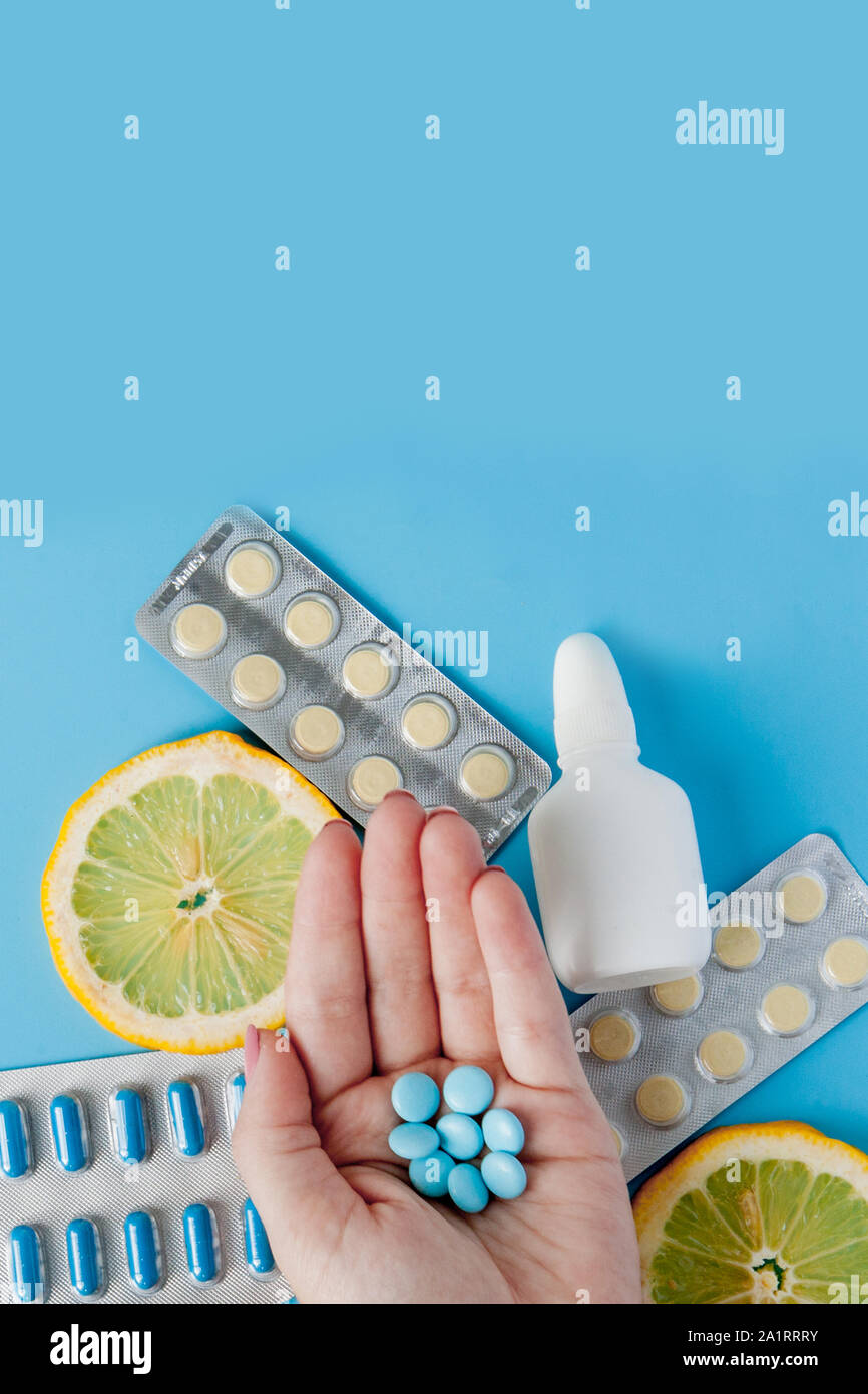 Medications, pills, thermometer, traditional medicine for treating ...