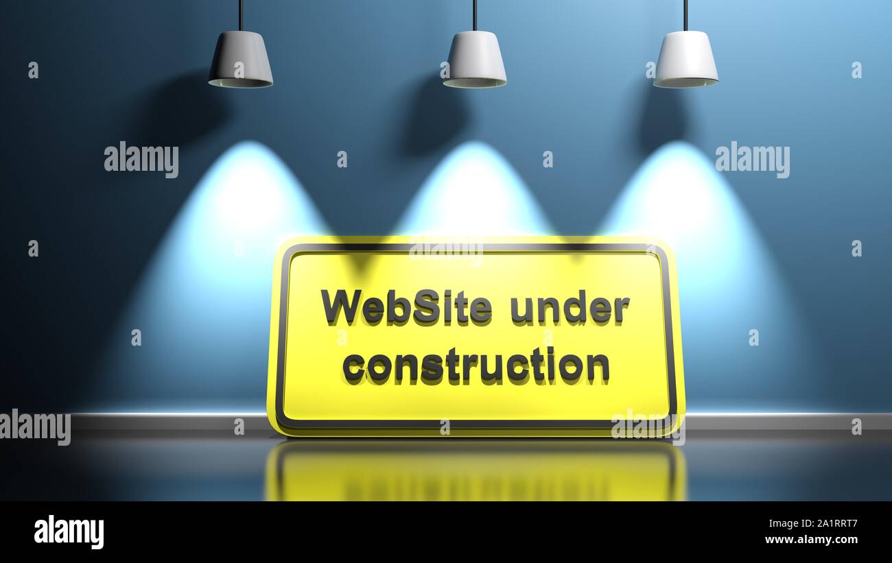WebSite under construction sign at blue illuminated wall - 3D rendering ...