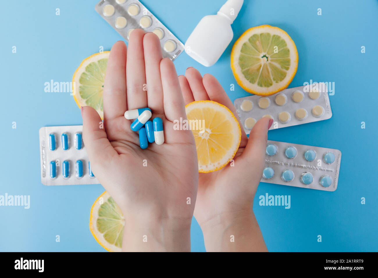 Medications, pills, thermometer, traditional medicine for treating ...