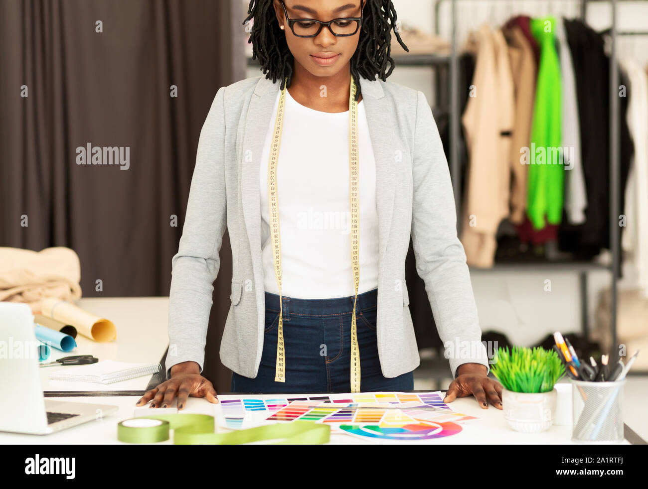 Clothing Designer Working With Color Samples In Fashion Studio Stock ...