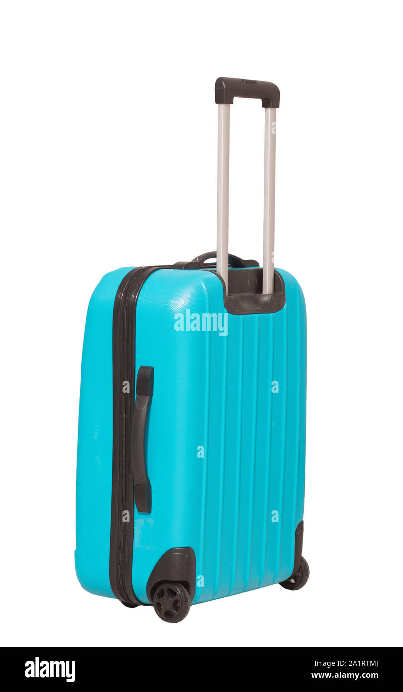 Modern bright suitcase on white background Stock Photo - Alamy