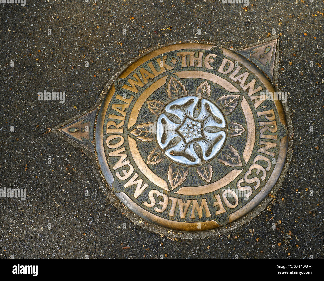 Princess Diana Memorial Directional sign. The plaque embedded into the ...