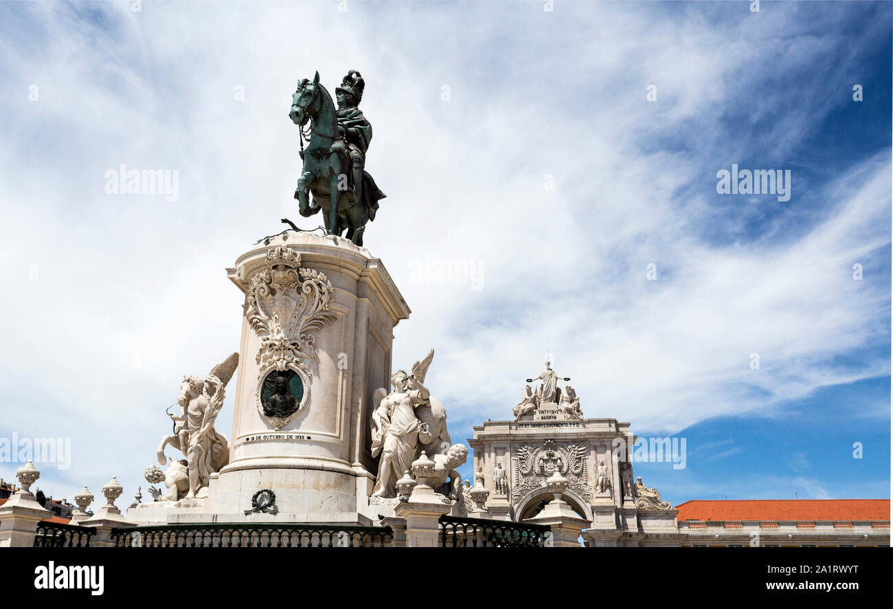 Magnificent bronze statue of King Joseph I of Portugal on top of a ...