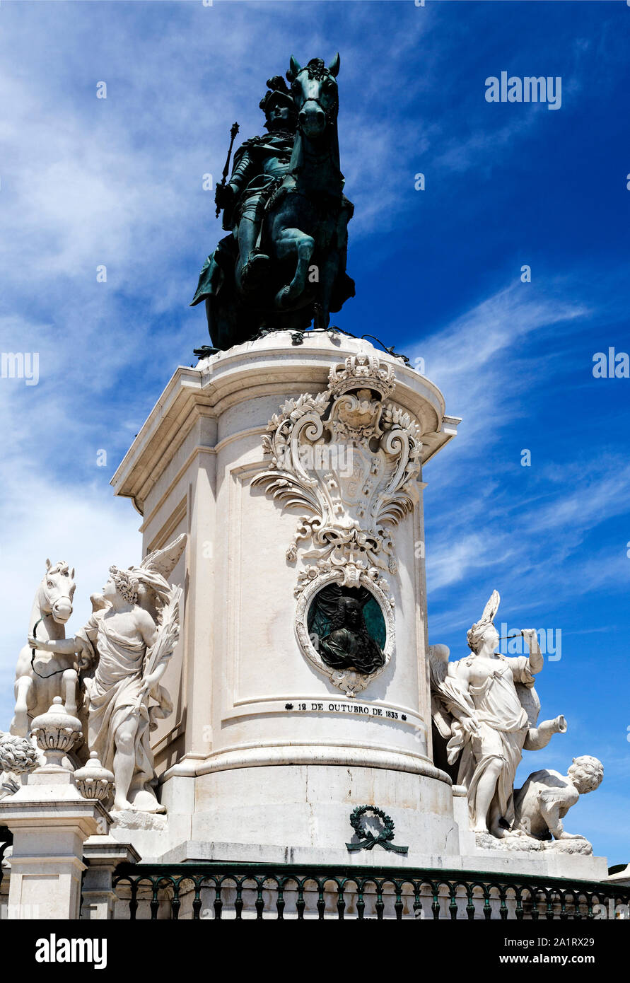 Magnificent bronze statue of King Joseph I of Portugal on top of a ...