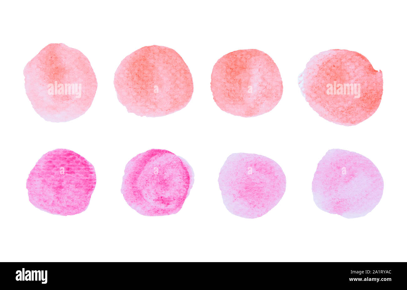 Set of watercolor pink, red spots isolated on white background with ...
