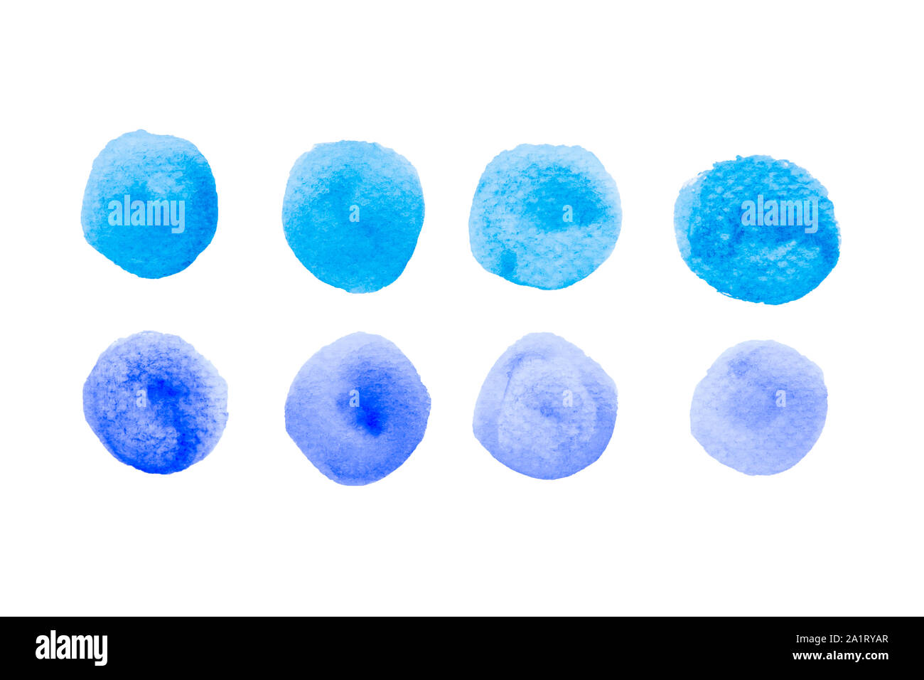 Set of watercolor sky blue, dark blue spots isolated on white ...