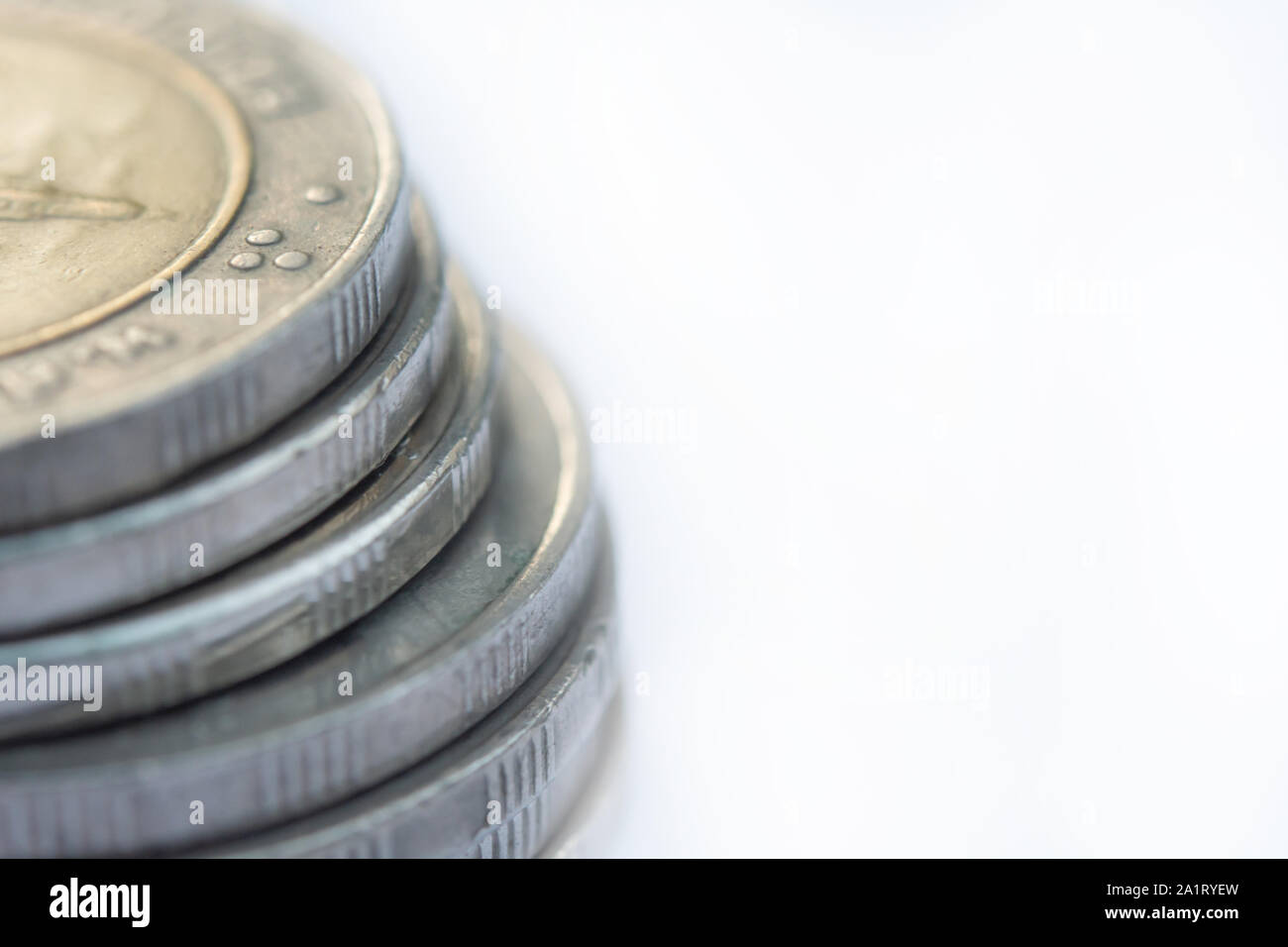 Close up Stack of coins on white background with copy space Stock Photo ...