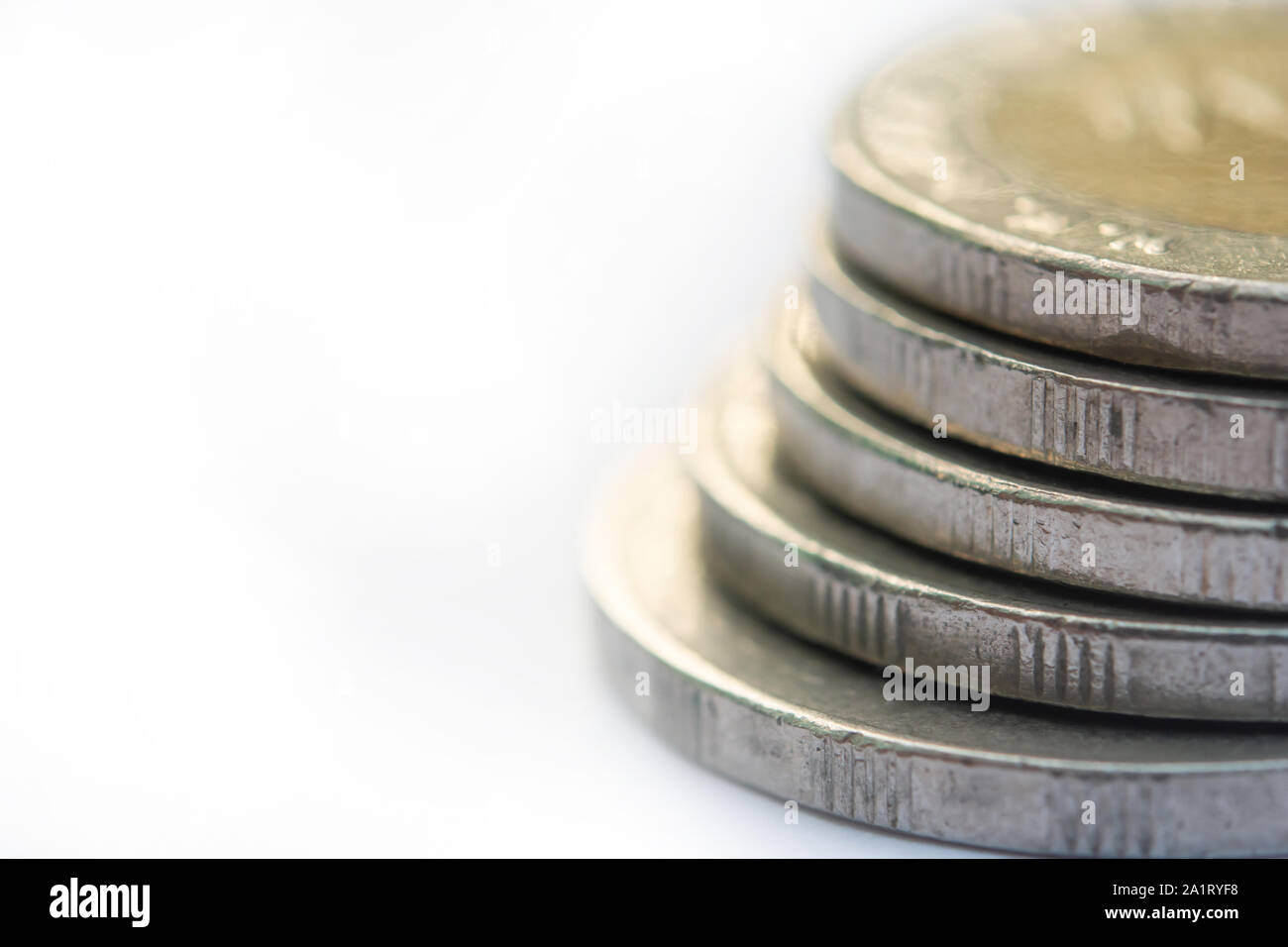Close up Stack of coins on white background with copy space Stock Photo ...