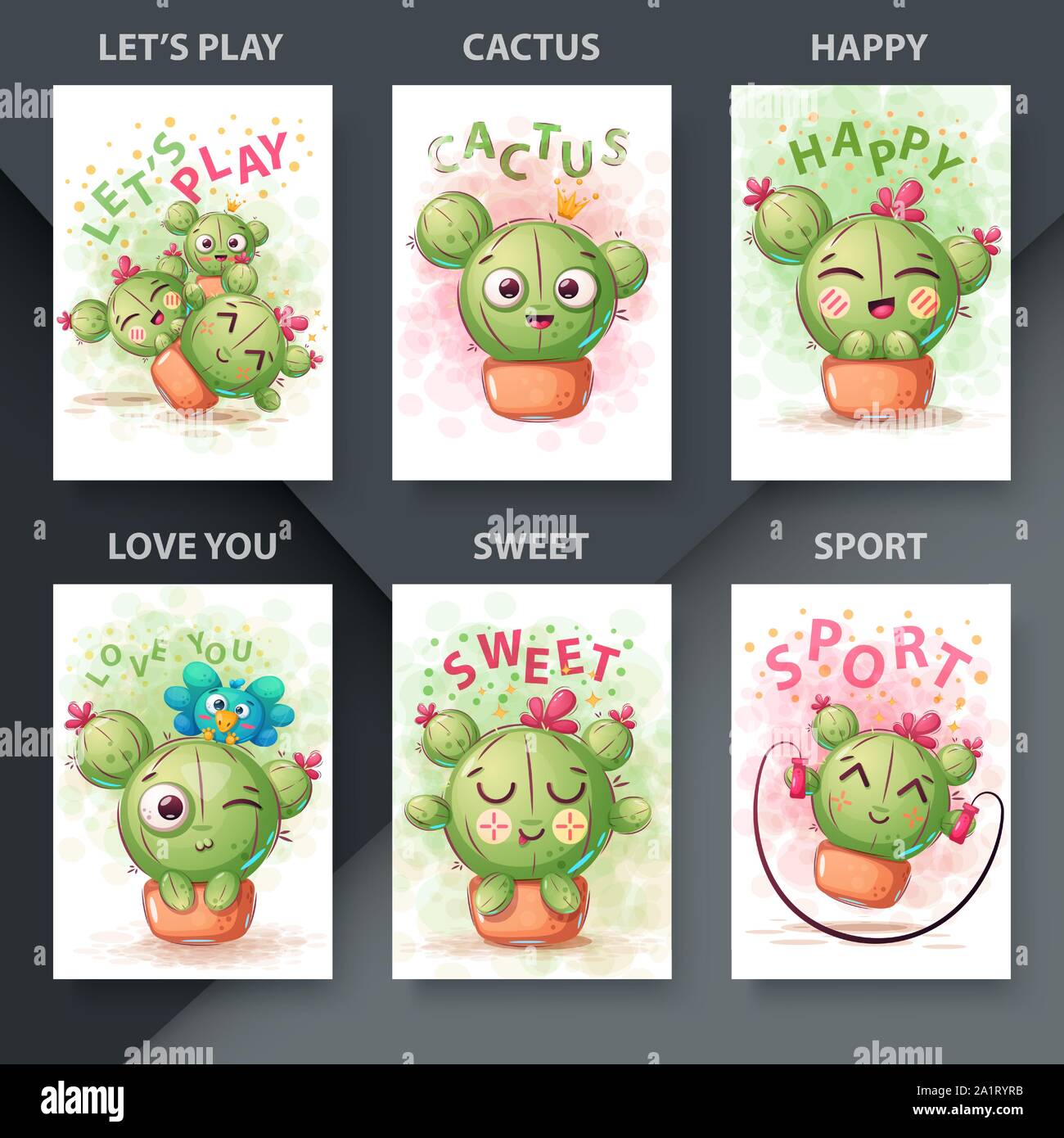Set cute illustration - cartoon cactus emotion Stock Vector Image & Art ...