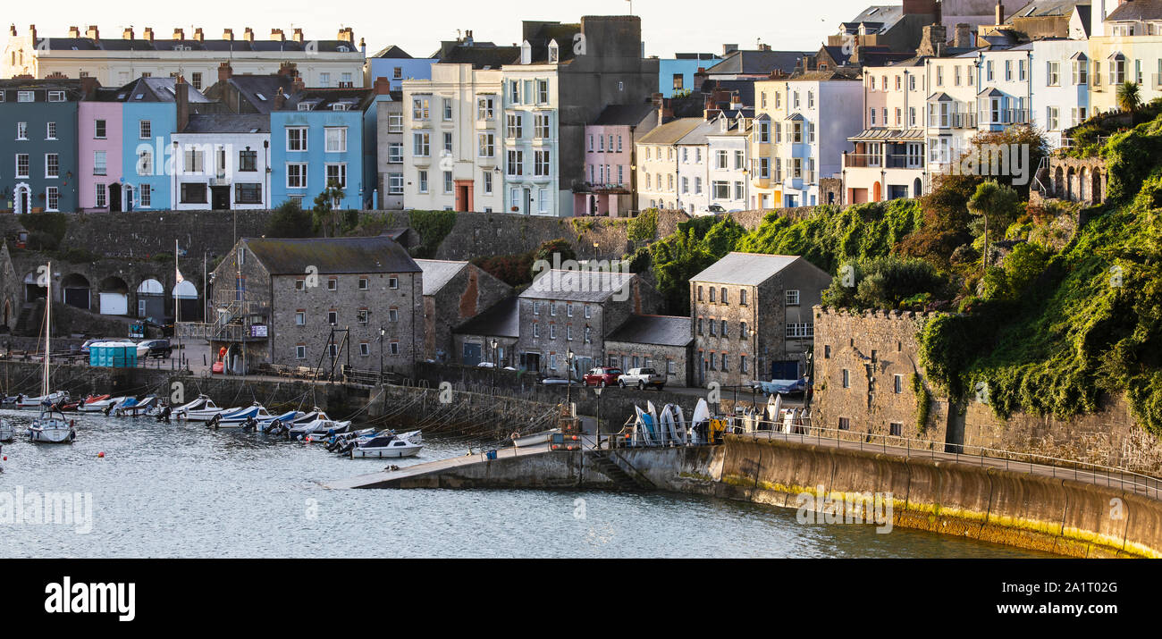 TENBY, WALES, UK - 13th September 2019: Colorful houses on the cliffs ...