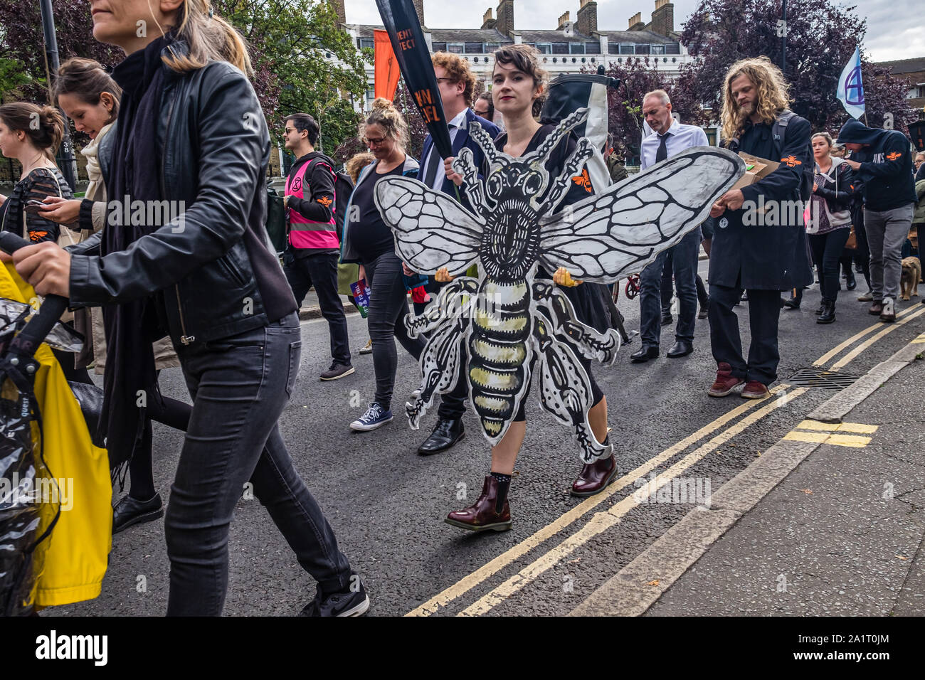 London, UK. 28th September 2019. Extinction Rebellion Hackney march ...