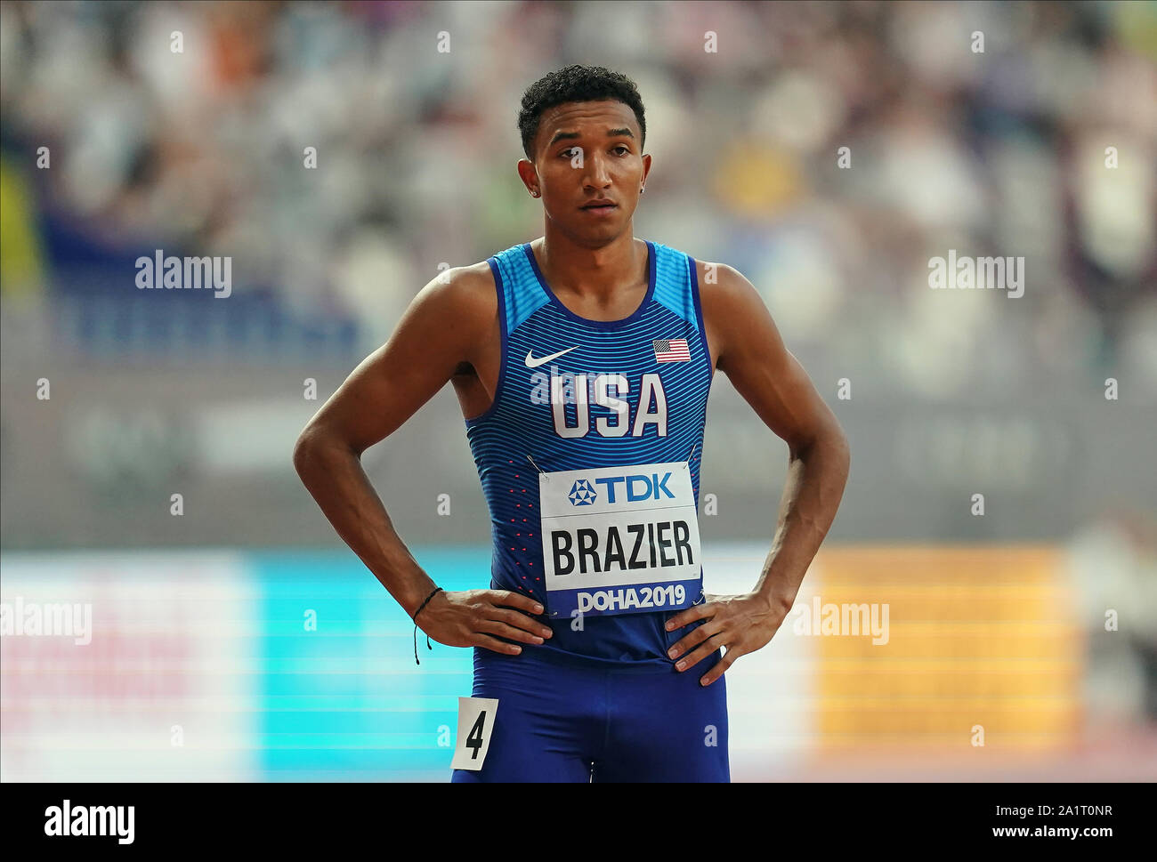 Doha, Qatar. 28th Sep, 2019. Donavan Brazier of United States competing ...