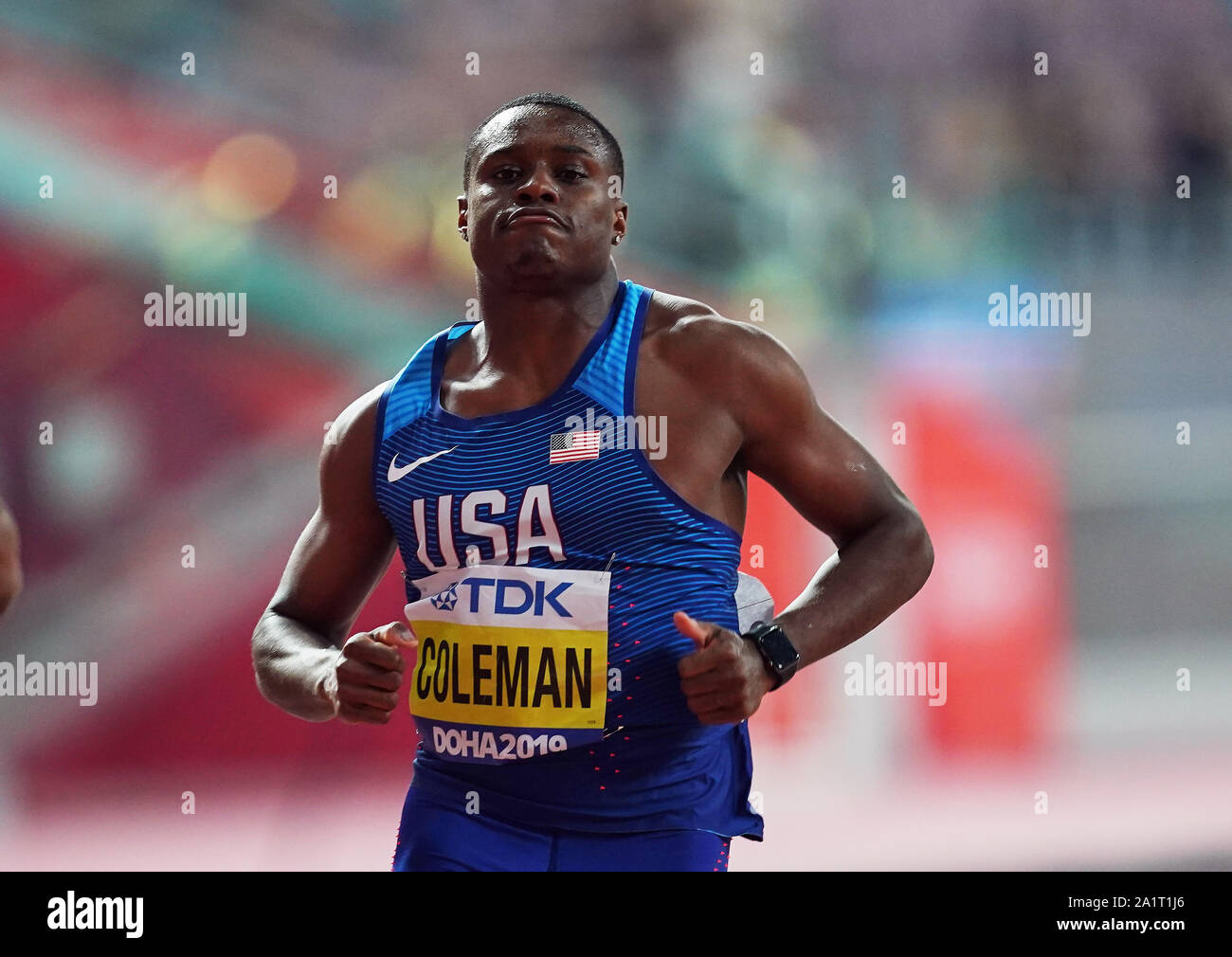 Doha, Qatar. 28th Sep, 2019. Christian Coleman of United States ...