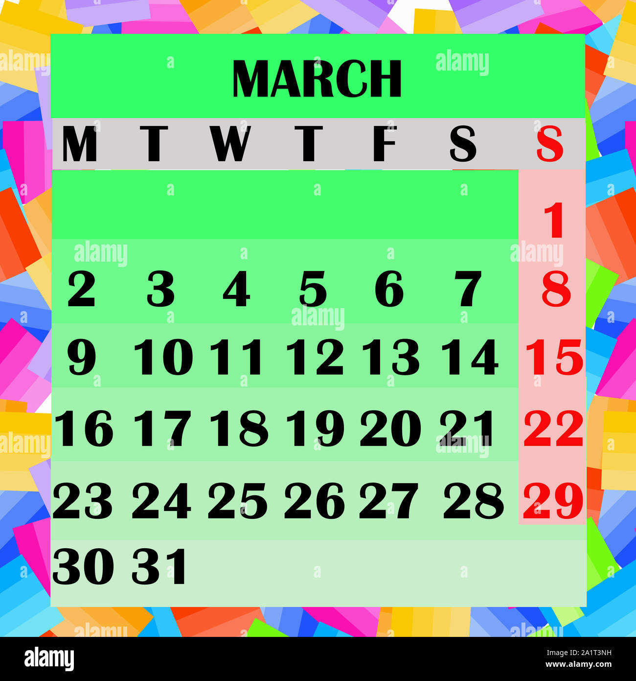 Calendar design month march 2020. Year 2020 calendar. Simple design for ...