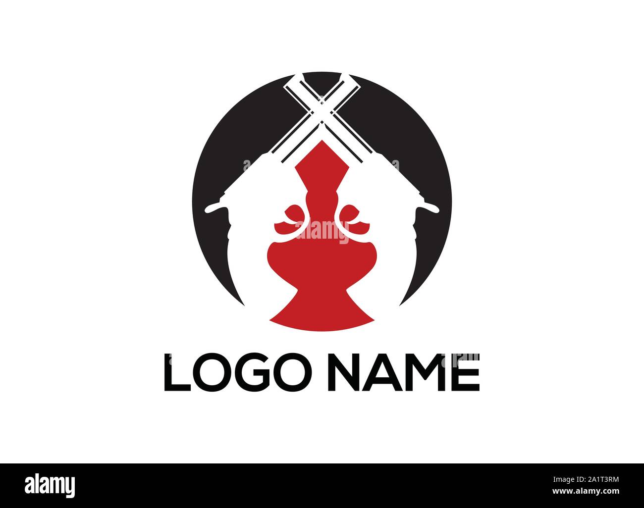 Pistol Weapon logo label emblem. A pair of crossed pistol guns ...