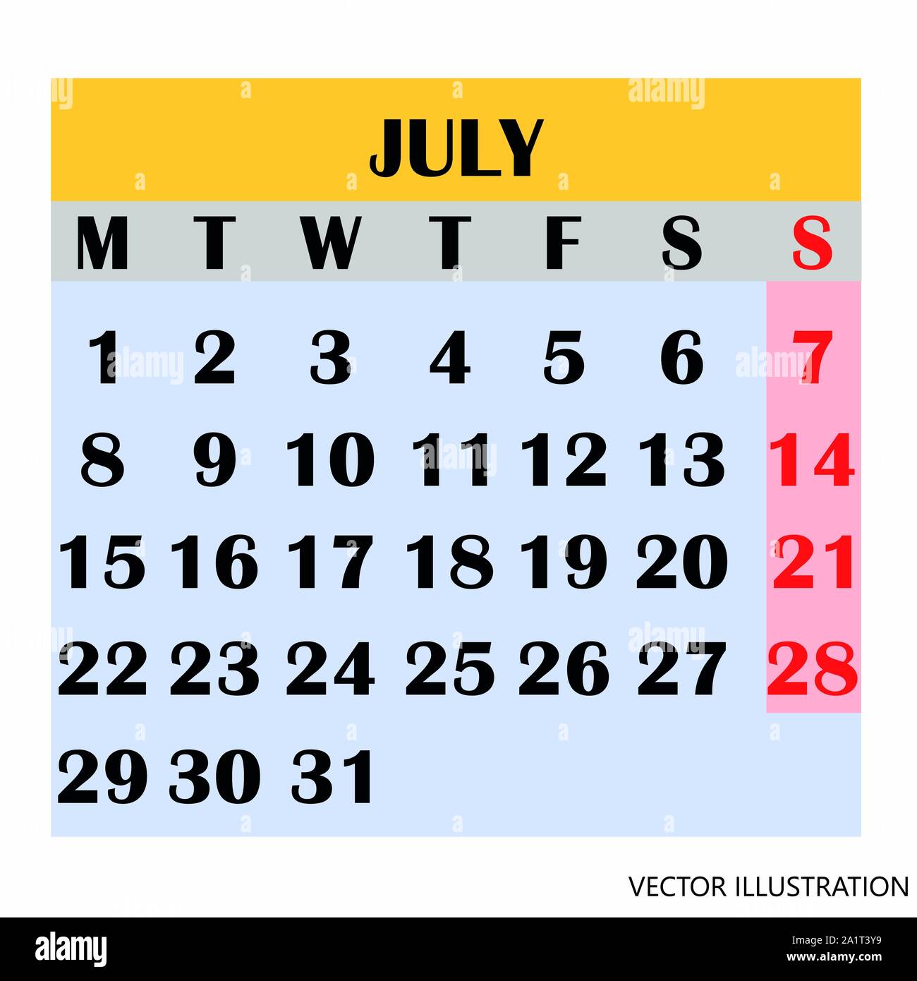 Calendar design month july 2019. Year 2019 calendar. Simple design for ...