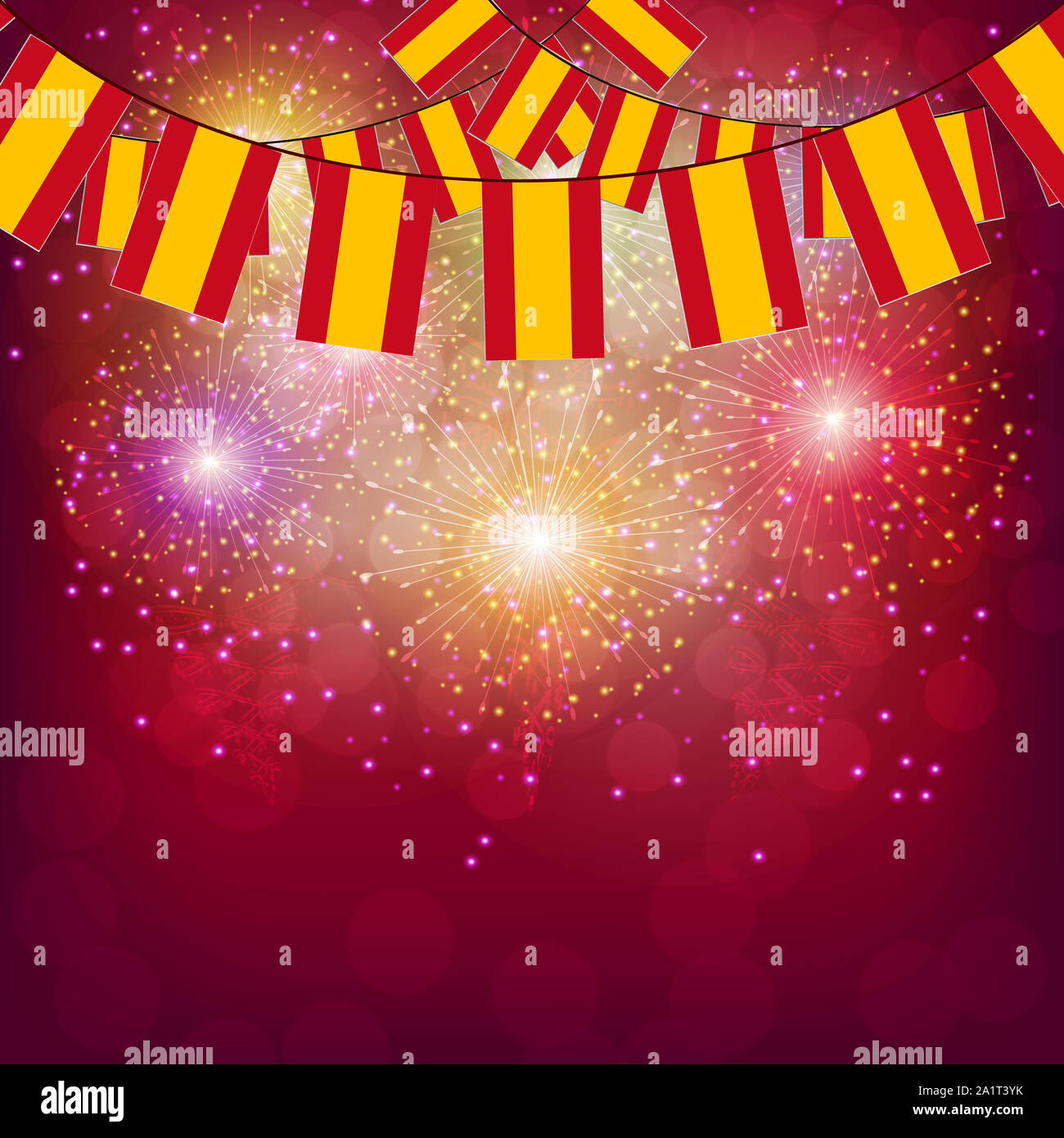 Bright firework with flags of Spain. Happy Spain day flags ...