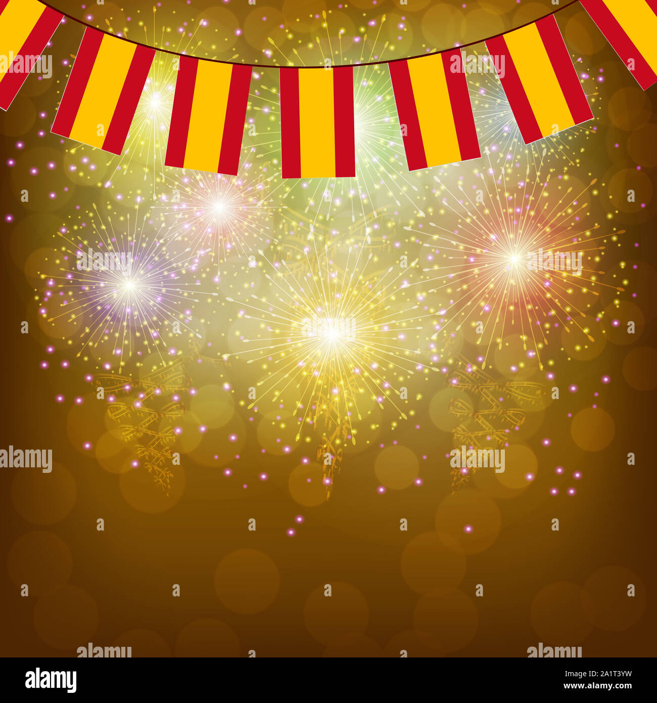 Bright firework with flags of Spain. Happy Spain day flags ...