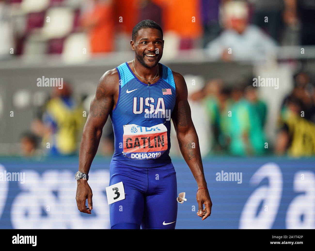 Doha, Qatar. 28th Sep, 2019. Justin Gatlin of United States competing ...