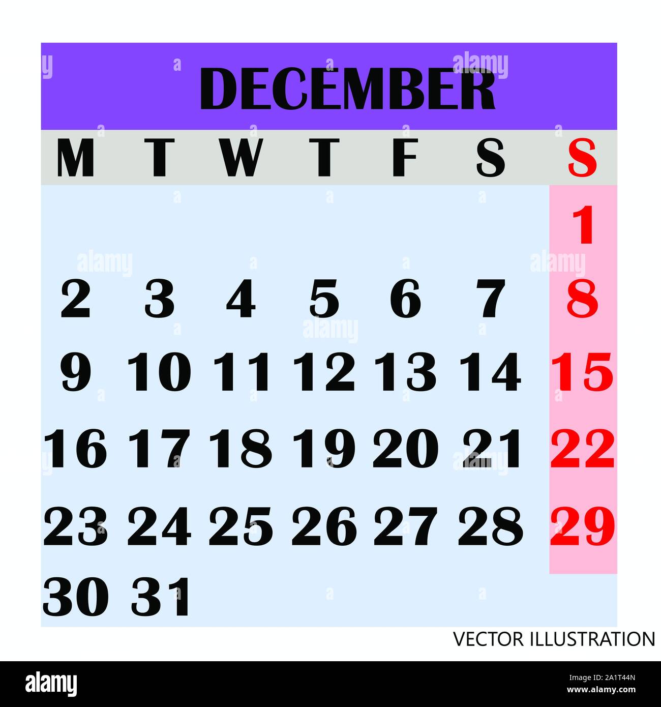 Calendar design month december 2019. Year 2019 calendar. Simple design ...
