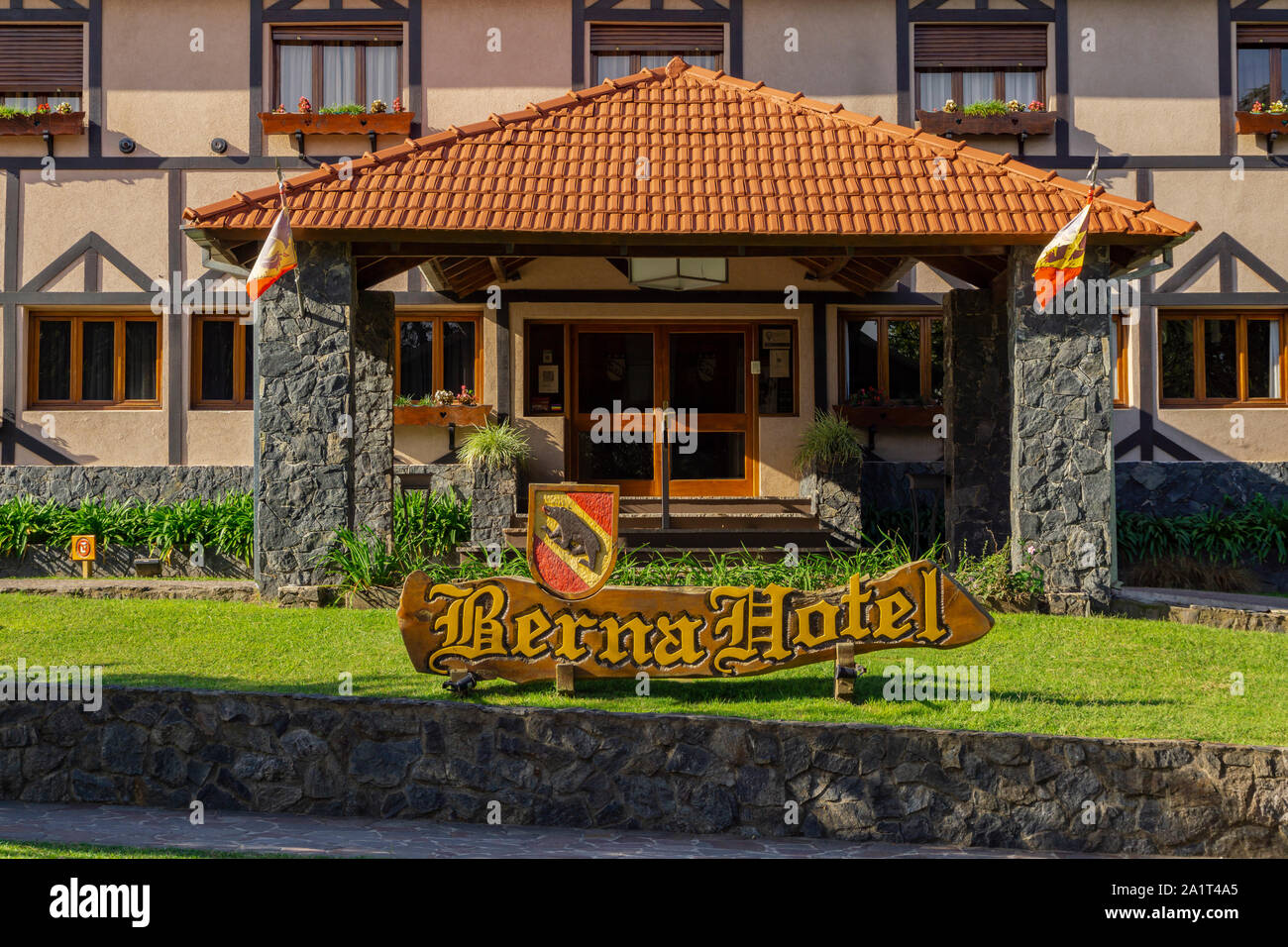 Main entrance view of Berna Hotel in Villa General Belgrano, Córdoba ...