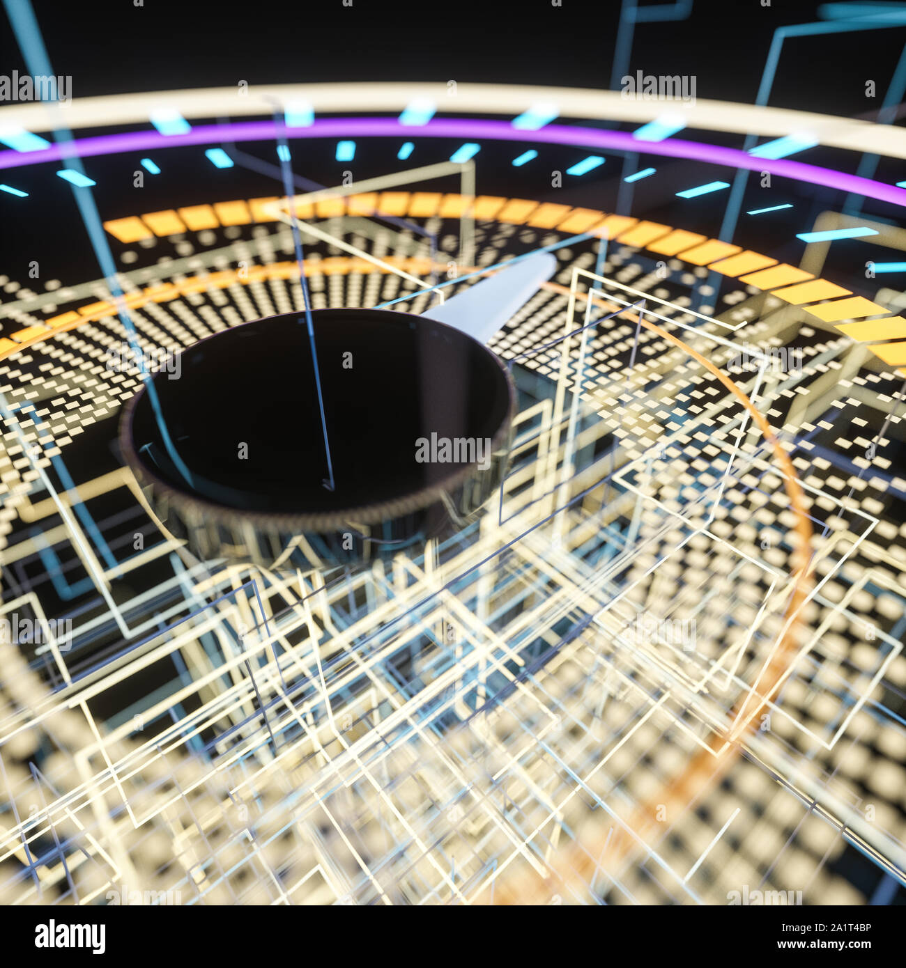 Digital drawing of dashboard with glowing lines, 3d rendering. Computer ...