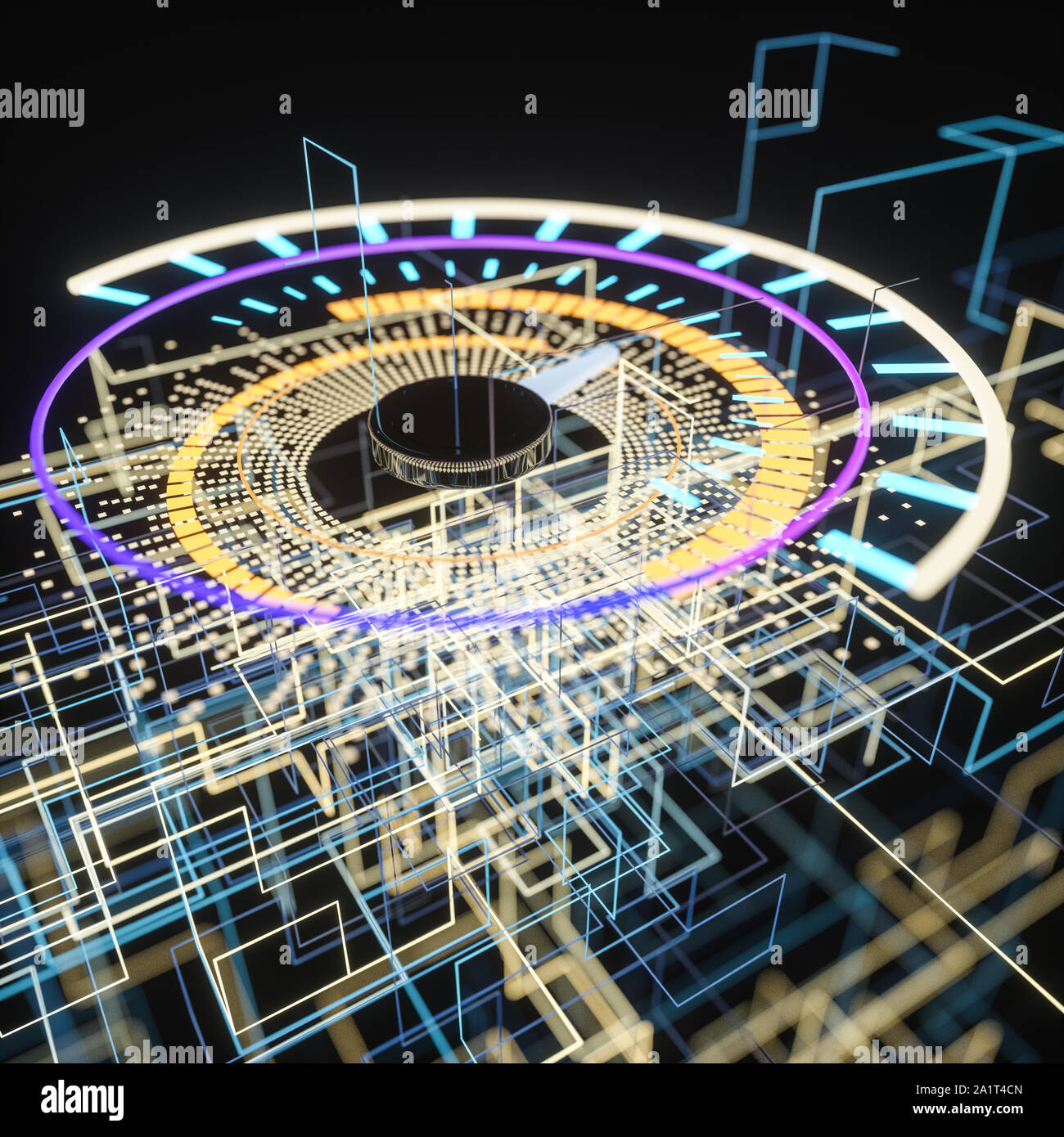 Digital drawing of dashboard with glowing lines, 3d rendering. Computer ...