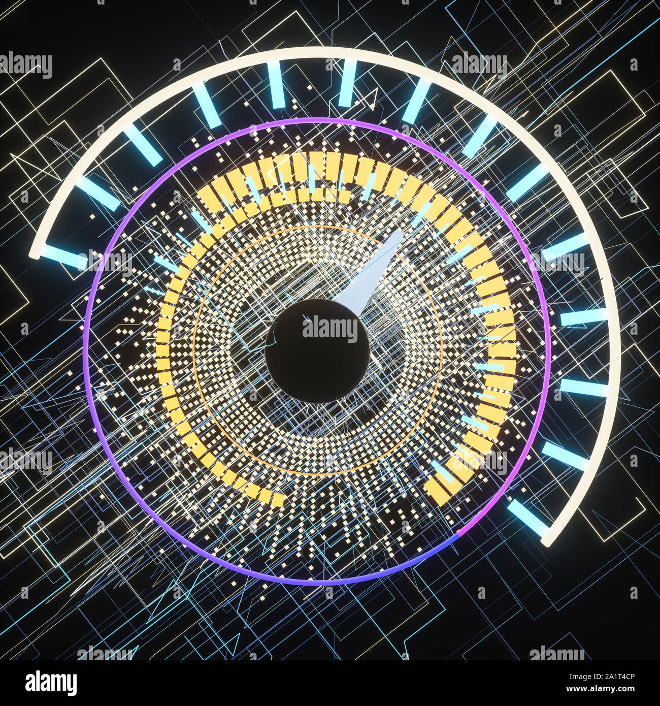 Digital drawing of dashboard with glowing lines, 3d rendering. Computer ...