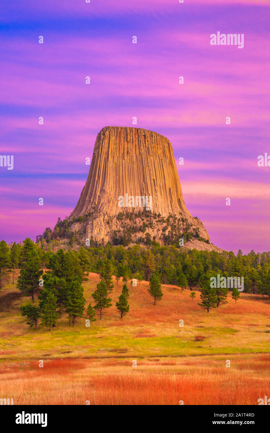 Devils Tower During Sunrise Sunset