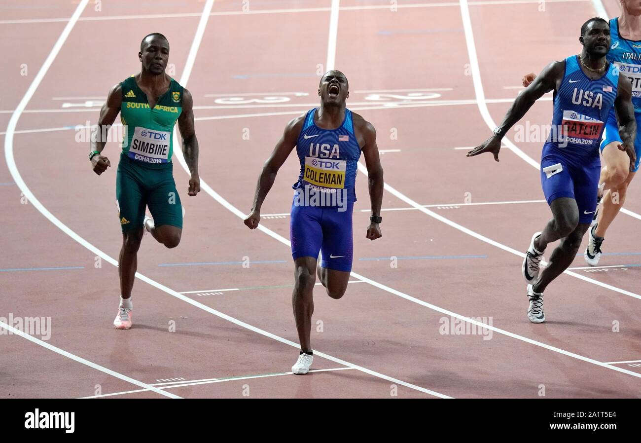 Christian Coleman (USA) winner 100 meter bfor Justin Gatlin (USA) (R ...