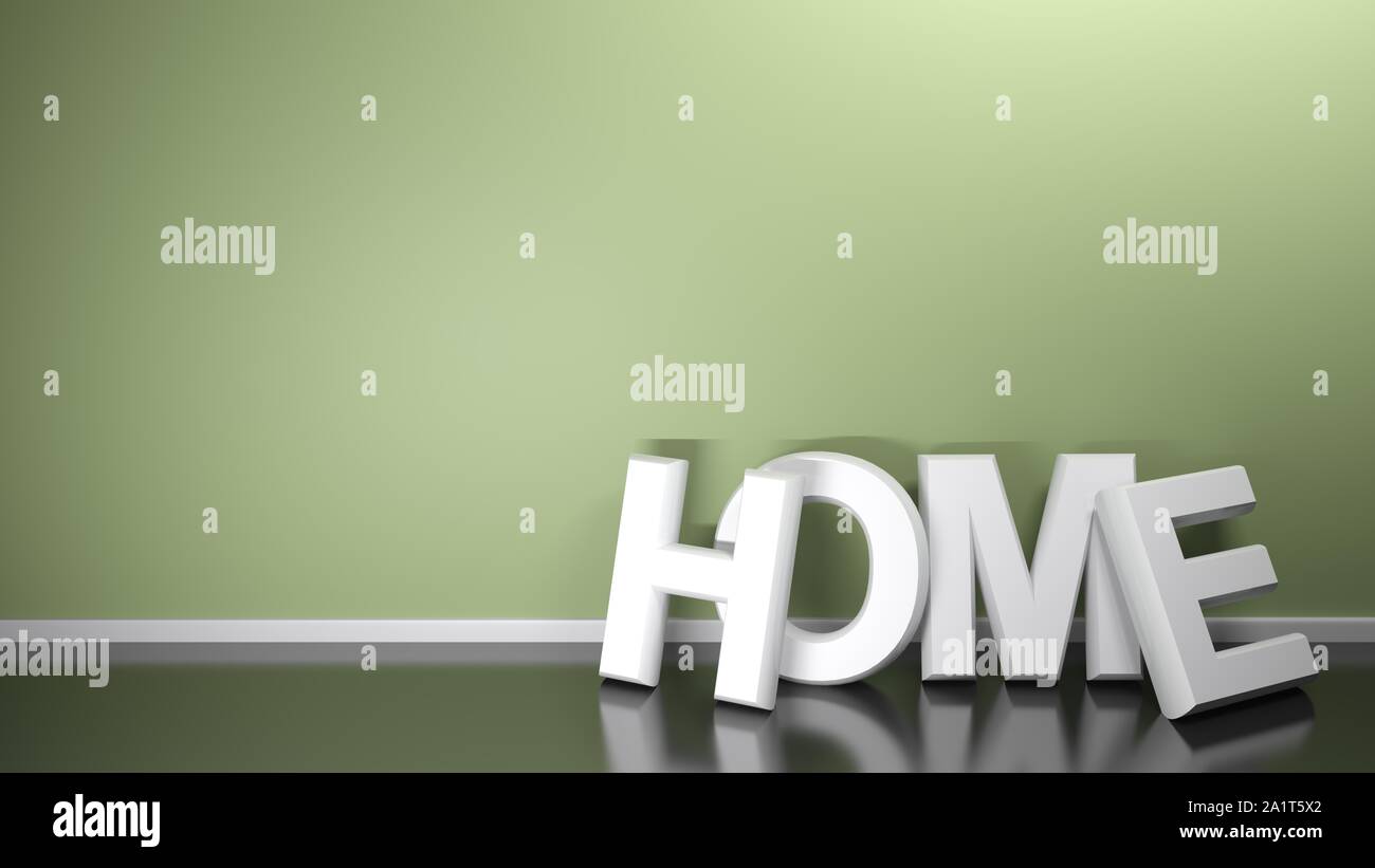 HOME write leaning at green wall - 3D rendering illustration Stock ...