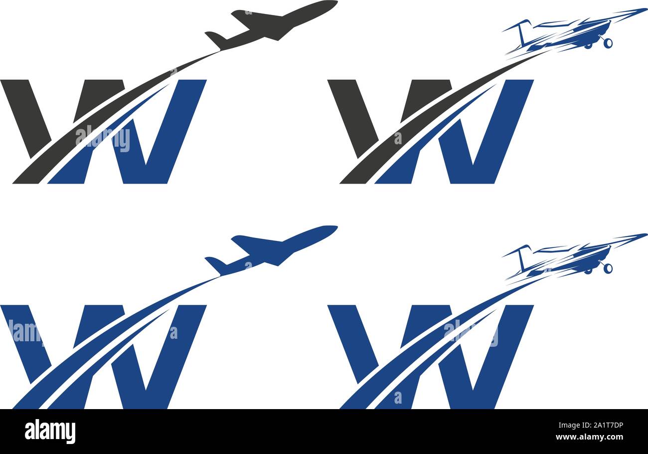 W Letter sign, symbol, monogram. Aviation Logo Design. Aircraft logo ...