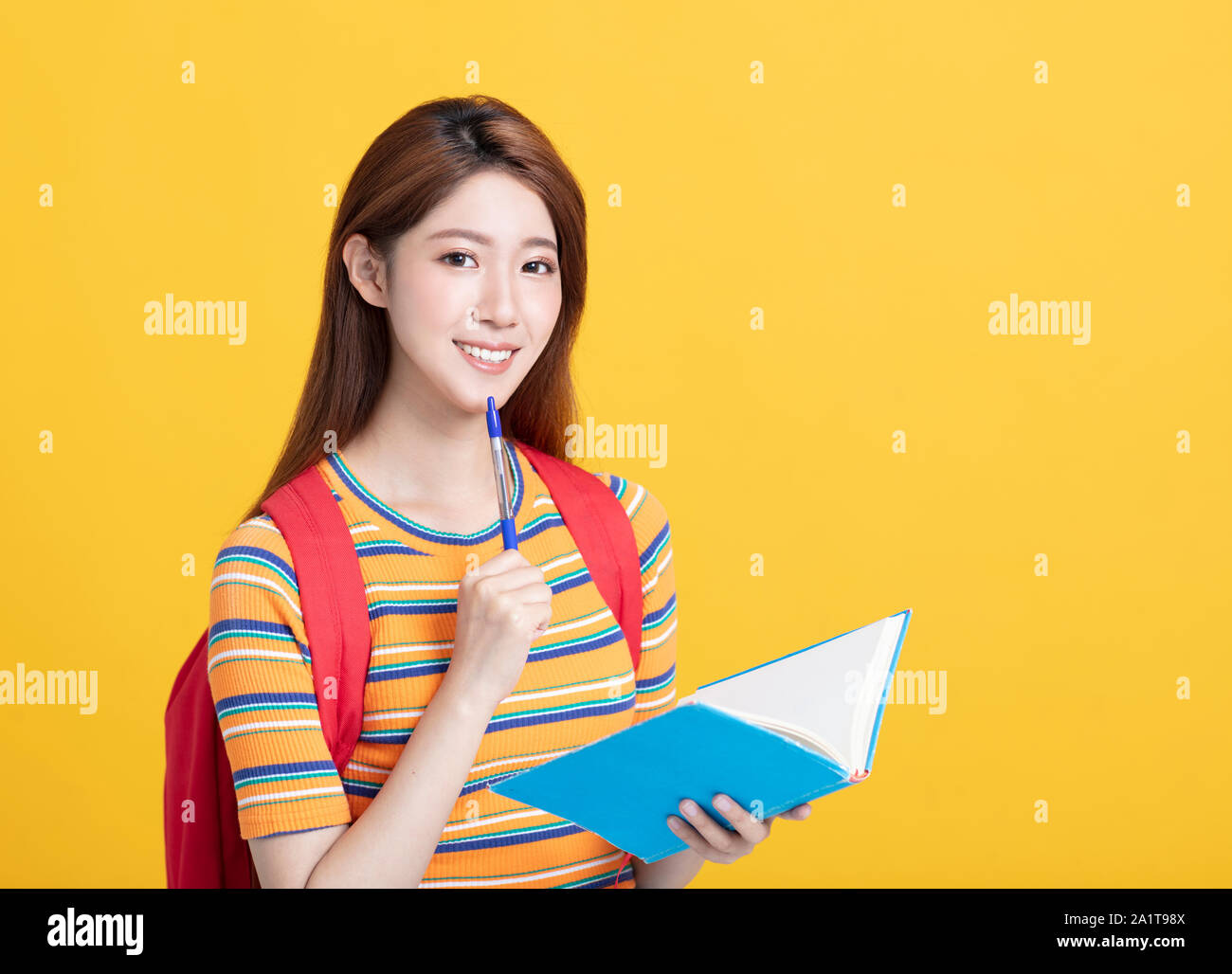 Portrait of beautiful asian student studying and thinking Stock Photo ...