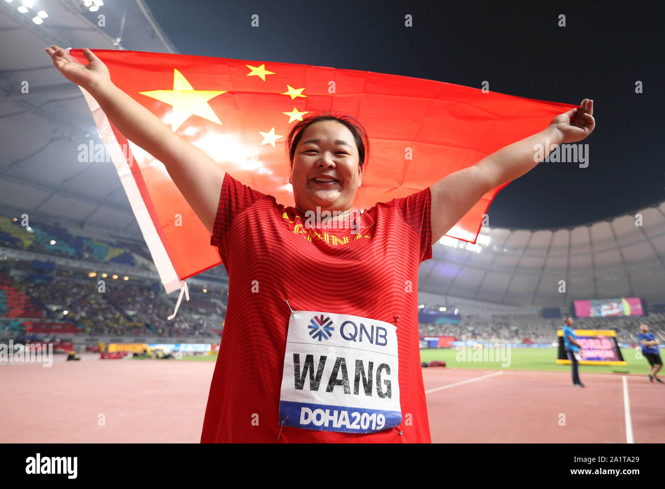 Duoha, Qatar. 28th Sep, 2019. China's Wang Zheng celebrates after the ...