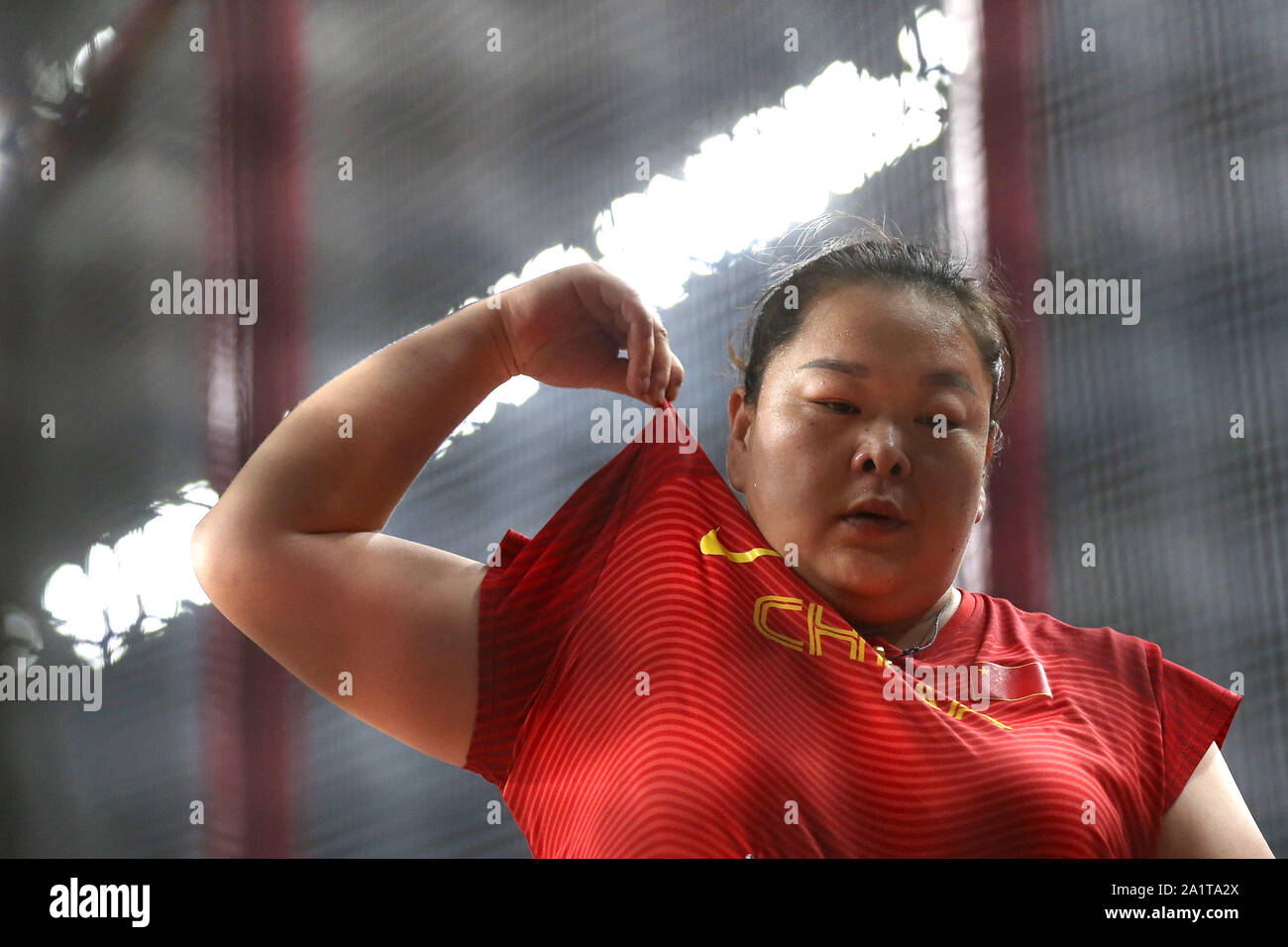 Duoha, Qatar. 28th Sep, 2019. Wang Zheng of China reacts during the ...