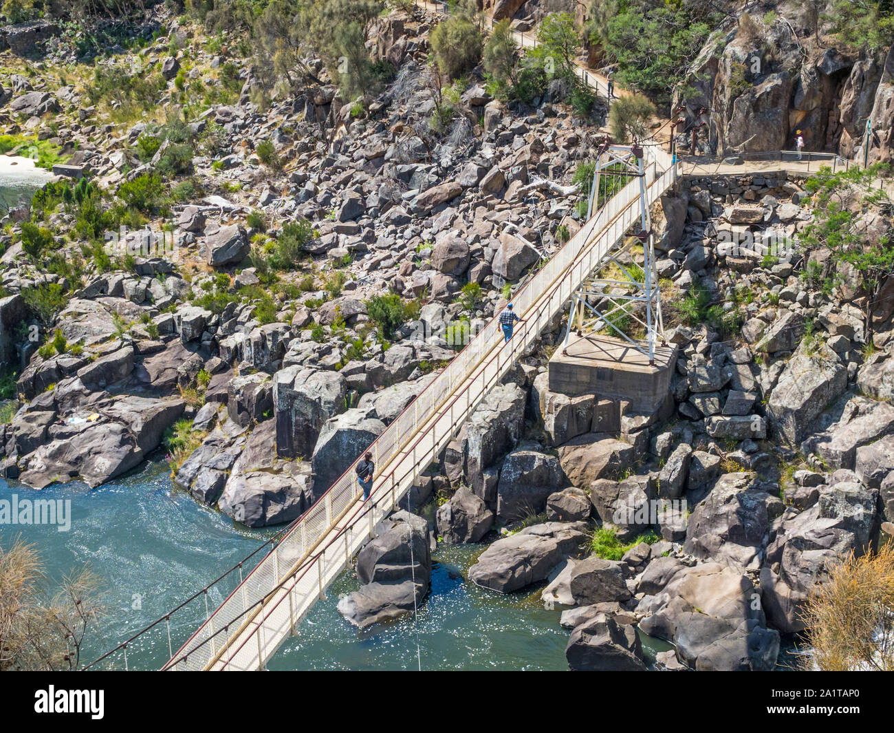 Alexandra Suspension Bridge crosses Cataract Gorge in the lower section ...