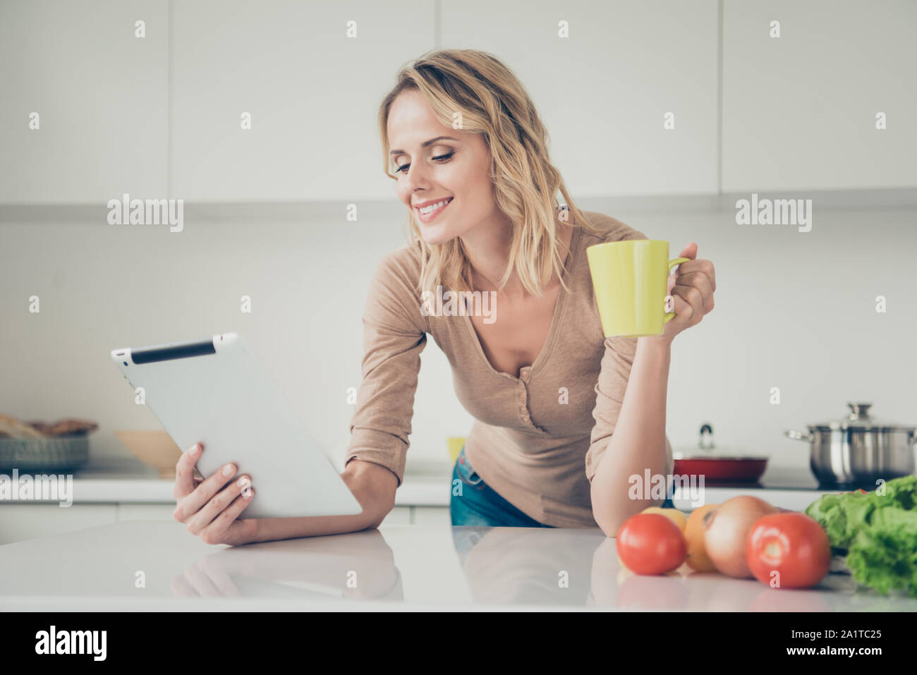 Adorable attractive beautiful gorgeous blond curly wawe hair lad Stock ...