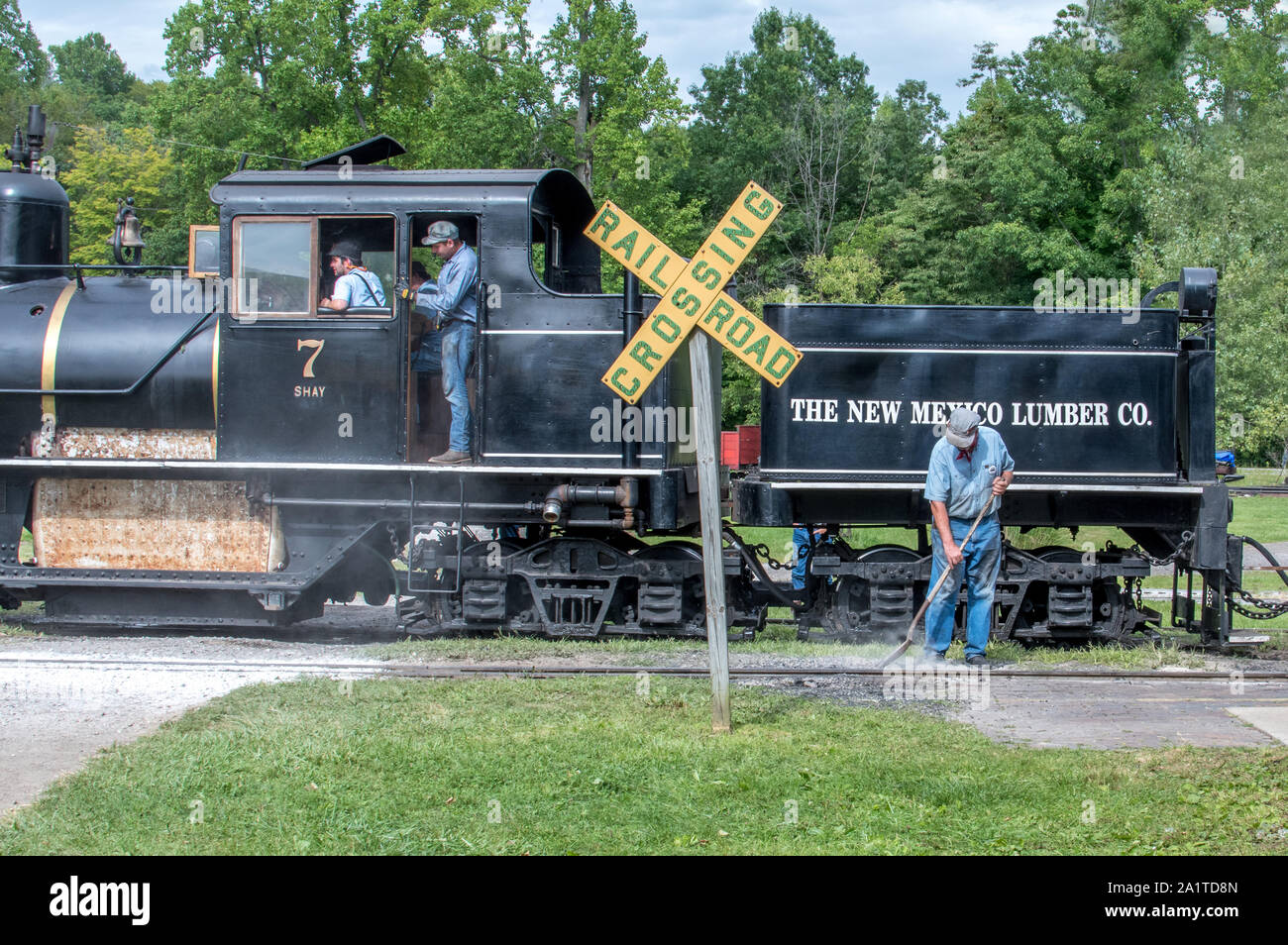 Hesston IN USA ,August 31 2019;workers drive a vintage steam engine and ...