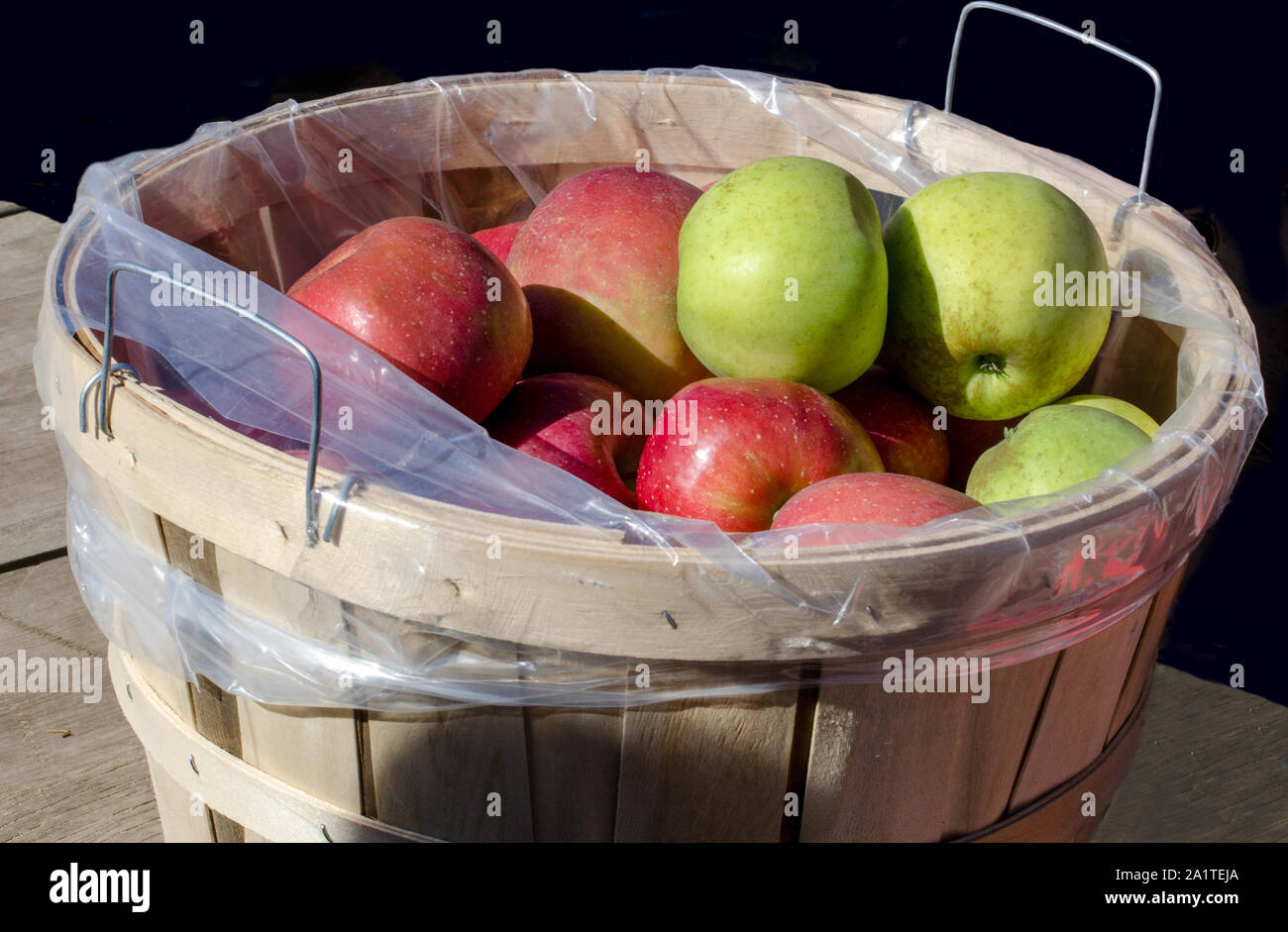 A basket full of delicious Michigan apples in red and green varieties ...